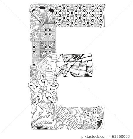 Letter E for coloring. Vector decorative zentangle - Stock Illustration ...