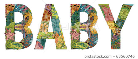 Word BABY. Vector decorative zentangle object-插圖素材 [63560746] - PIXTA圖庫