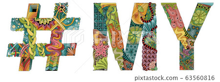 Word c with hashtag. Vector decorative zentangle - Stock Illustration ...