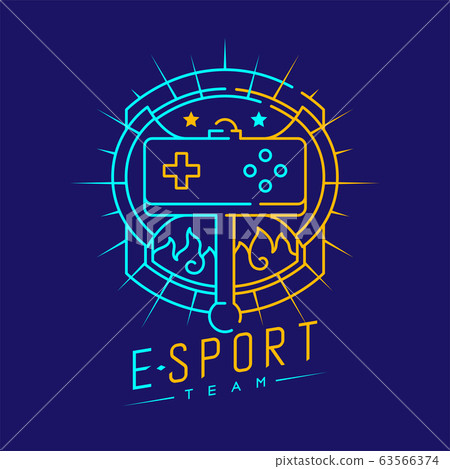Esport logo icon outline stroke in shield... - Stock Illustration ...