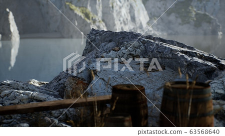 wooden barrels with sea fish at the sand beach - Stock Illustration ...