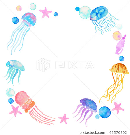 Dream color watercolor jellyfish frame 03 - Stock Illustration ...