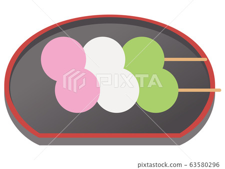Set of three-color dumpling and black tray - Stock Illustration ...