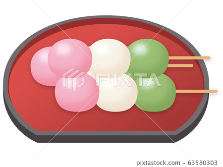 Set of three-color dumpling and red tray - Stock Illustration [63580303 ...