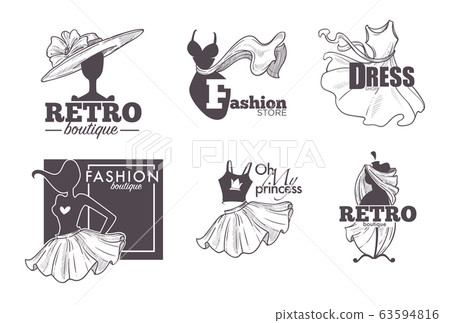 Fashion retro boutique isolated icons, female... - Stock Illustration ...