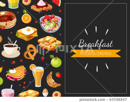 Breakfast Food and Drinks Card Template,... - Stock Illustration ...