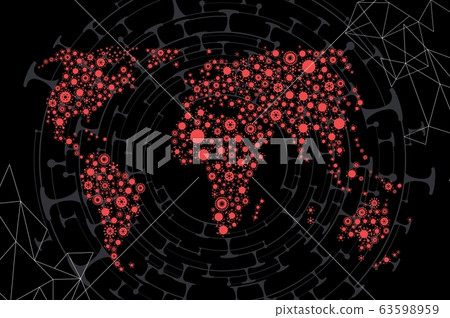 Vector world map made of virus shape silhouettes - Stock Illustration ...