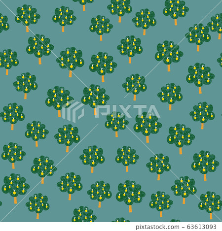Apple fruit trees seamless pattern on blue - Stock Illustration ...