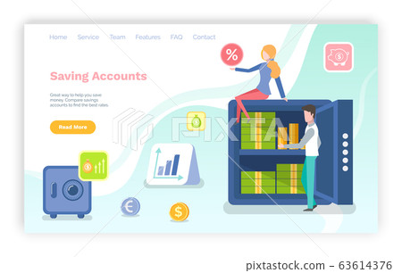 Saving Accounts Woman Sitting on Strongbox Website - Stock Illustration ...