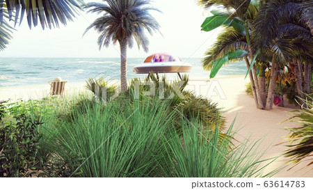 Alien resting on a tropical sea beach on a hot...-插圖素材 [63614783] - PIXTA圖庫