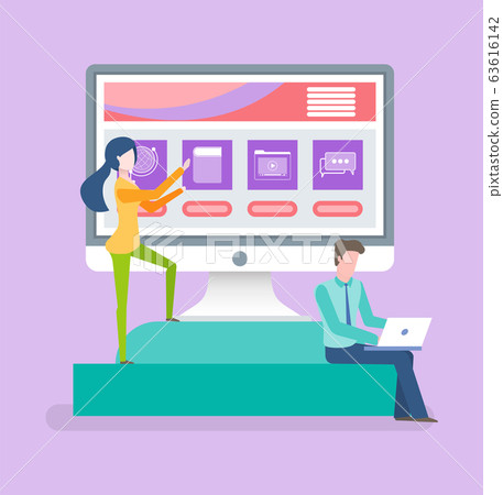 Employees Working with Computer or Laptop Vector - Stock Illustration ...