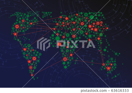 Vector world map made of virus shape silhouettes - Stock Illustration ...