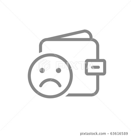 Wallet with sad face line icon. Bankruptcy,... - Stock Illustration ...