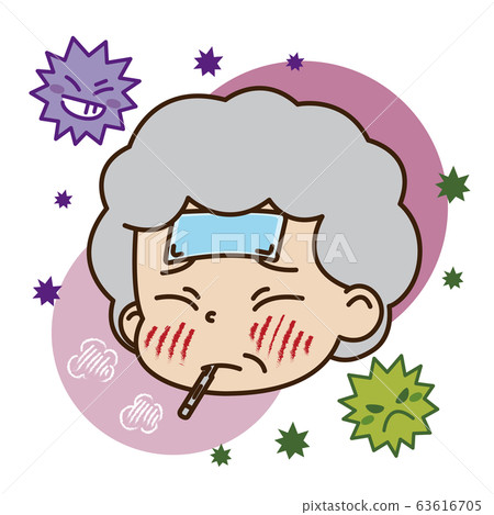 Illustration of an elderly woman with a fever... - Stock Illustration ...