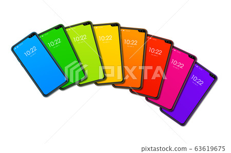 Rainbow colorful smartphone set isolated on white. - Stock Illustration ...