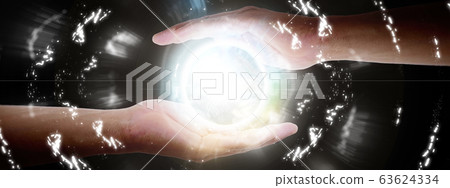 A glowing sphere floating in the palm of your hand - Stock Illustration ...
