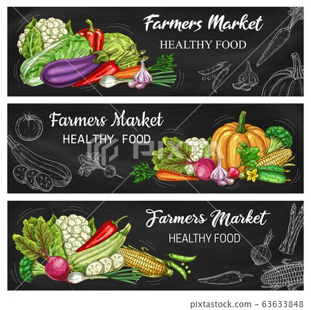 Vegetable chalk sketches, chalkboard banners - Stock Illustration ...
