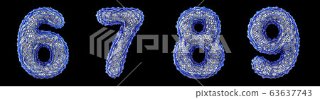 Number set 6, 7, 8, 9 made of blue plastic 3d... - Stock Illustration ...