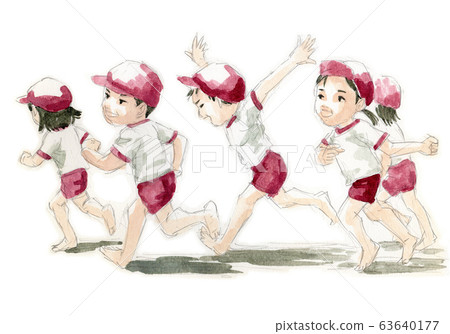 Sketch drawing of running children painted in... - Stock Illustration ...