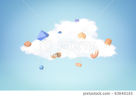 3d rendering of random geometric objects on... - Stock Illustration ...
