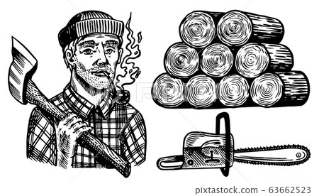 Lumberjack with axe. Woodsman character and... - Stock Illustration ...