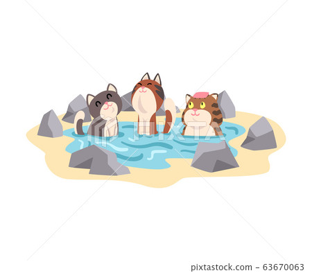 Funny Cats Taking Japanese Hot Spring Bath...-插圖素材 [63670063] - PIXTA圖庫