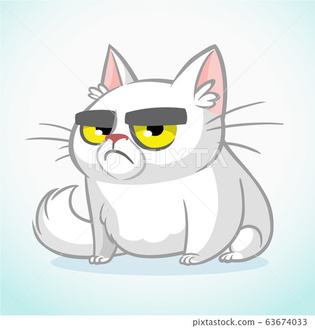 Vector illustration of grumpy white cat. Cute fat - Stock Illustration ...