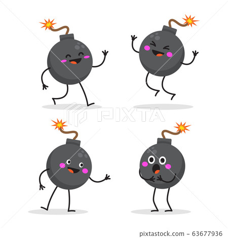 Set of funny black bombs with various expressions - Stock Illustration ...