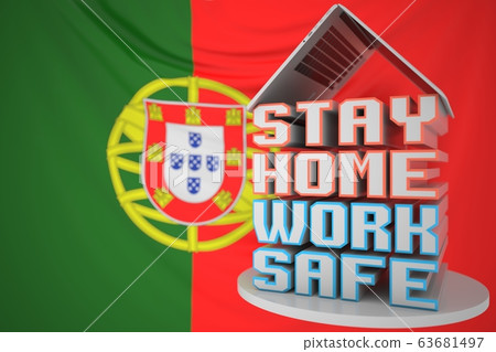 Laptop and STAY HOME WORK SAFE text on the... - Stock Illustration ...