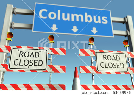 Roadblock at Columbus city traffic sign.... - Stock Illustration ...