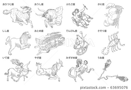 12 constellations with shadows and without lines - Stock Illustration ...