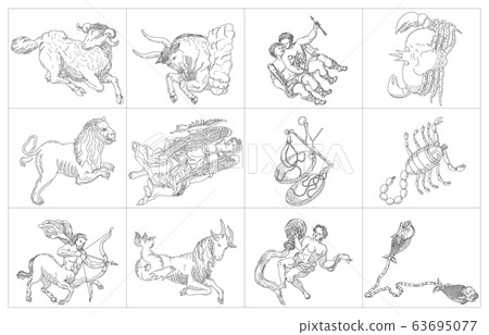 12 constellations with shadow and without line... - Stock Illustration ...