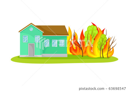 Fire Flames Approaching Residential House... - Stock Illustration ...