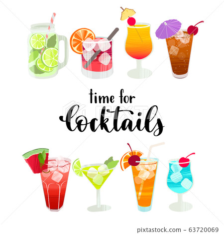 Time for Cocktails. Handwritten lettering quote... - Stock Illustration ...