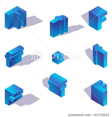 Isometric letter F. English font elements in - Stock Illustration ...