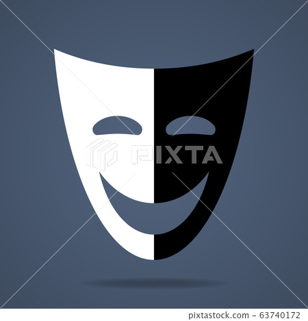 Theatrical mask icon. Two parties of mask. Black - Stock Illustration ...
