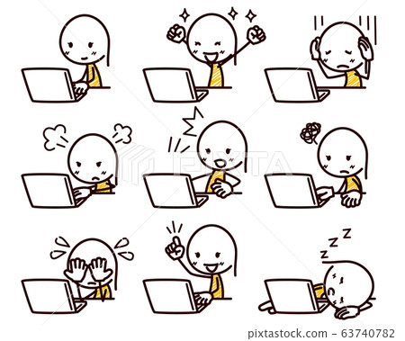 Stickman illustration / laptop and facial... - Stock Illustration ...