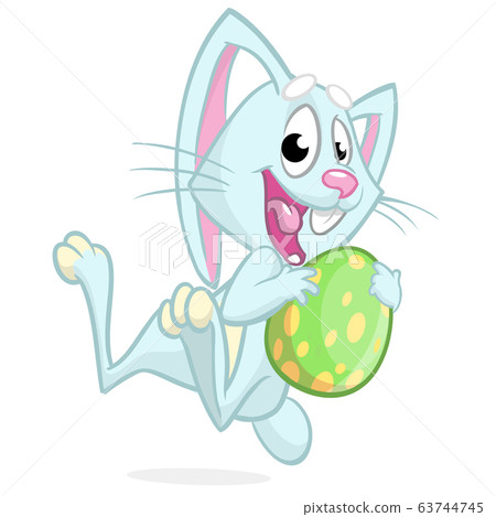 Easter rabbit. Vector bunny holding colorful egg. - Stock Illustration ...