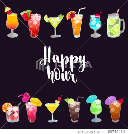 Happy Hour. Handwritten lettering quote and... - Stock Illustration ...