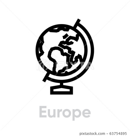 Europe globe on a stand icon. Editable line... - Stock Illustration ...