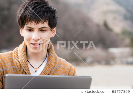 Remote Work Outdoor Young Men - Stock Photo [63757809] - PIXTA