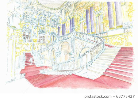 World heritage cityscape, alien stairs in... - Stock Illustration ...