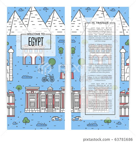 Egypt traveling flyers set in linear style - Stock Illustration ...