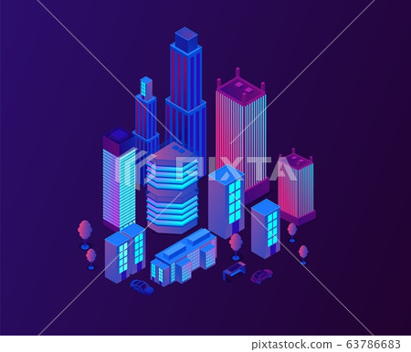 Neon city street design with buildings. - Stock Illustration [63786683 ...