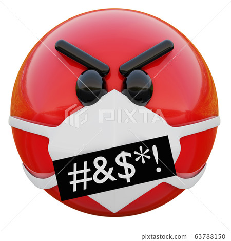 3D render of cursing and swear red emoji face... - Stock Illustration ...