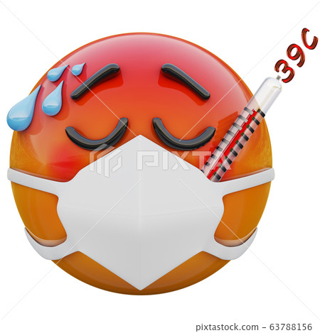3D render of yellow emoji face with fever,...-插圖素材 [63788156] - PIXTA圖庫