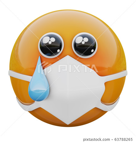 3D render of moved and touched emoji face in... - Stock Illustration ...