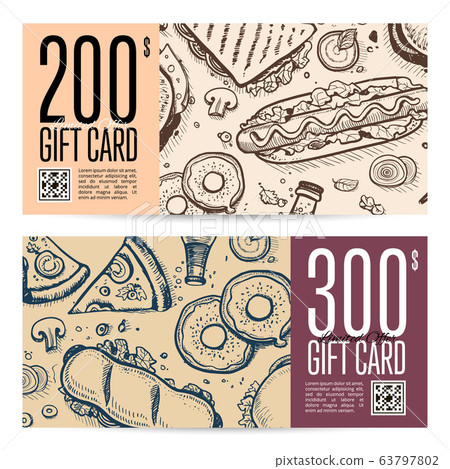 Fast food restaurant gift card set in retro style - Stock Illustration ...