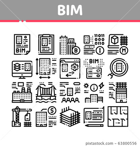 Bim Building Information Modeling Icons Set Vector - Stock Illustration ...
