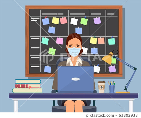 Business woman working at desk - Stock Illustration [63802938] - PIXTA